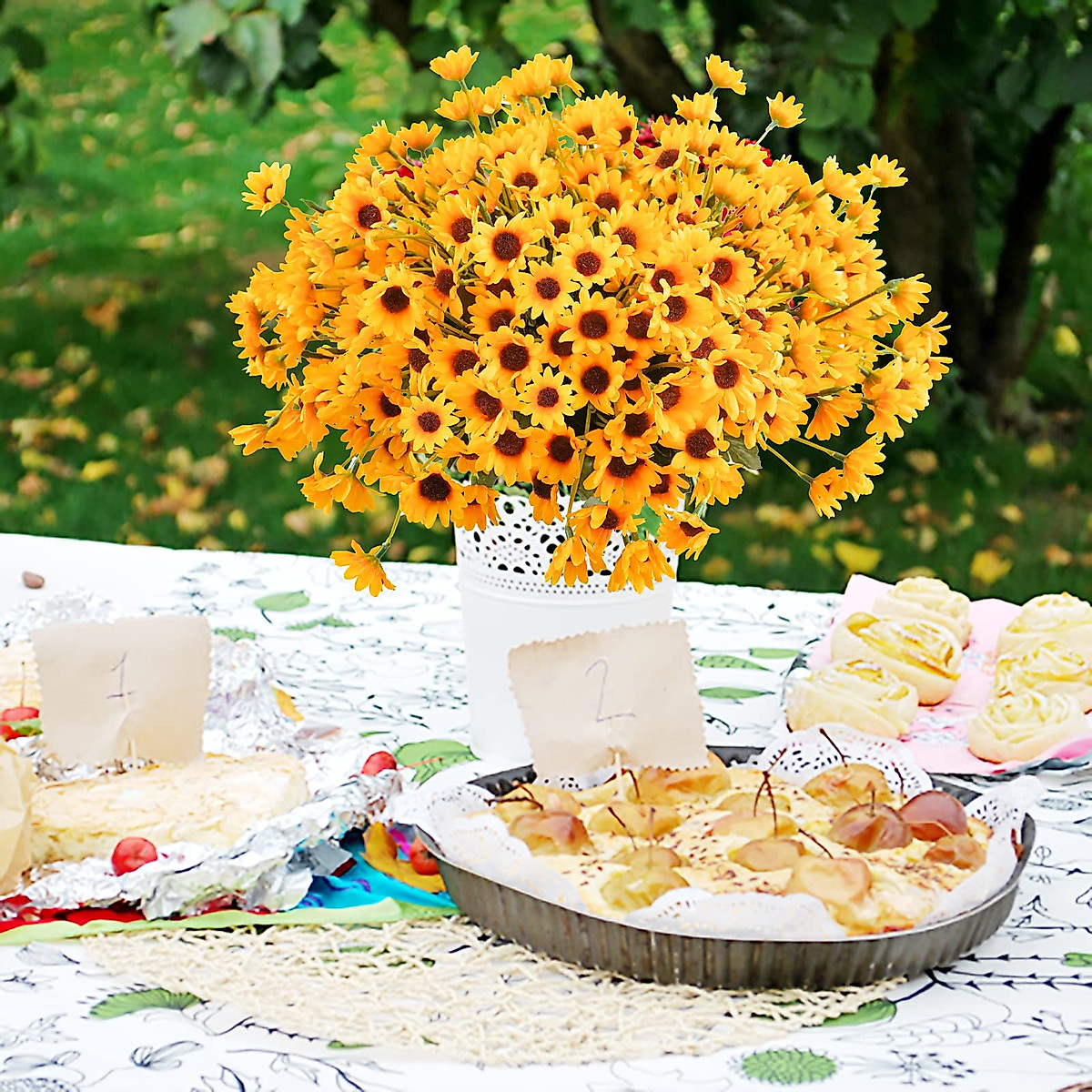 Uieke 6 Bundles Sunflowers Artificial Flowers Daisy Mums Fake Flowers Outdoor UV Resistant No Fade Fall Flowers 24 Stems Greenery Shrubs Indoor Outside Home Wedding Office DIY Garden Décor (Yellow)