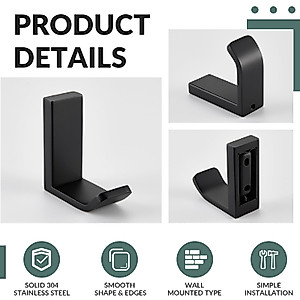 APLusee 2 Pack Bath Robe Hook, 304 Stainless Steel L Shape Coat Holder, Bathroom Home Accessories Matte Black