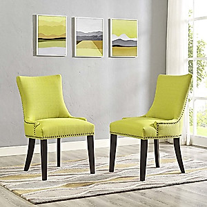 Modway Marquis Modern Elegant Upholstered Fabric Parsons Dining Side Chair with Nailhead Trim and Wood Legs, Set of 2, Wheatgrass