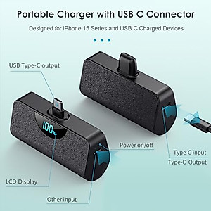Mini Portable Charger for iPhone 15, Upgraded 5200mAh USB C Power Bank, LCD Display Battery Pack Android Charger Compatible with iPhone 15/15 Plus/15 Pro/15 Pro Max,Samsung S23/S22, Android Phones