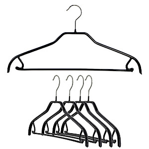 MAWA by Reston Lloyd Silhouette Series Non-Slip Space Saving Clothes Hanger with Bar & Hook for Pants and Skirts, Style 41/FRS, Set of 5, Black