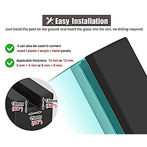 ZIMGOD Metal Glass Railing Post Kit, Black Glass Balustrade System, Vertical Glass Panel Post for Internal/External/Loft/Villa, Custom Size (Color : Mid Post, Size : 95cm/37.4")