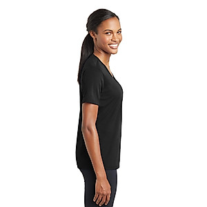 SPORT-TEK Ladies PosiCharge RacerMesh V-Neck Tee. LST340, Black, Large