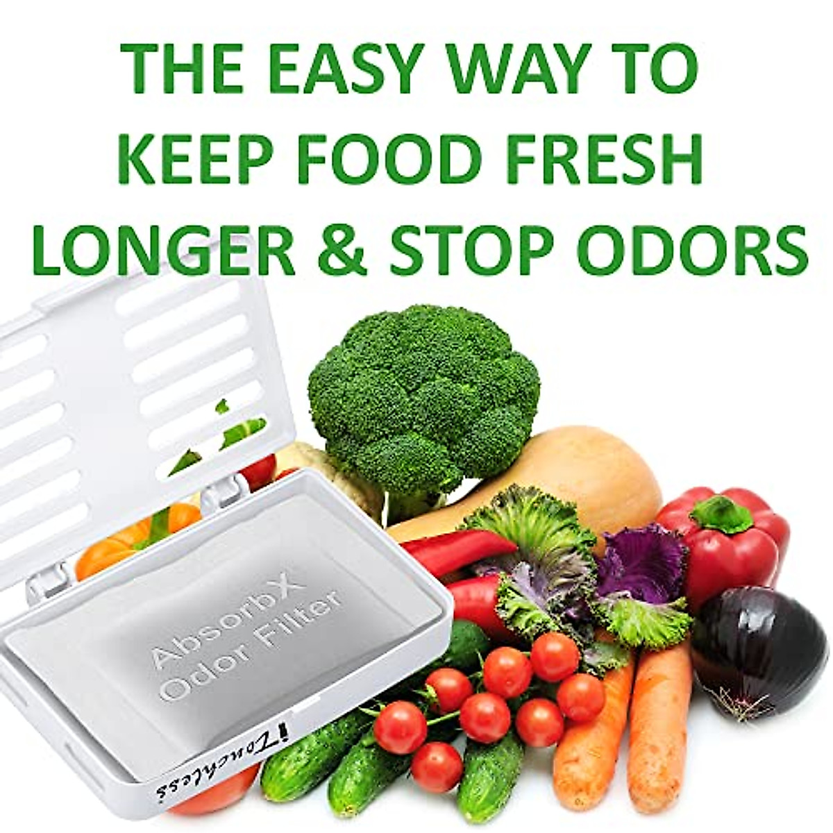 iTouchless AbsorbX Refrigerator Odor Removal 2-Pack Fridge and Freezer Deodorizer, Better than Baking Soda, Replaceable Natural Filter Extends Food Freshness, Prevents Waste, 6-Month Supply Included