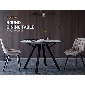 Acanva Small Round Dining Table for 4 Person, MDF & HPL Surface and Sturdy Base Structure, Modern Design for Kitchen, Living Room & Apartment, Easy Assembly, 43.3” Diam. x 30” H, Grey Concrete
