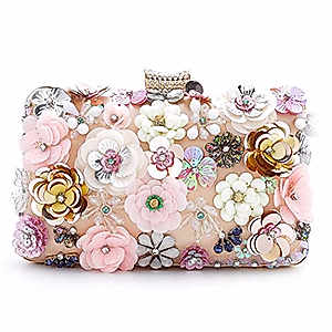 Yokawe Women's Evening Bag Flower Party Prom Clutch Purse Floral Beidal Wedding Handbag (Champagne)