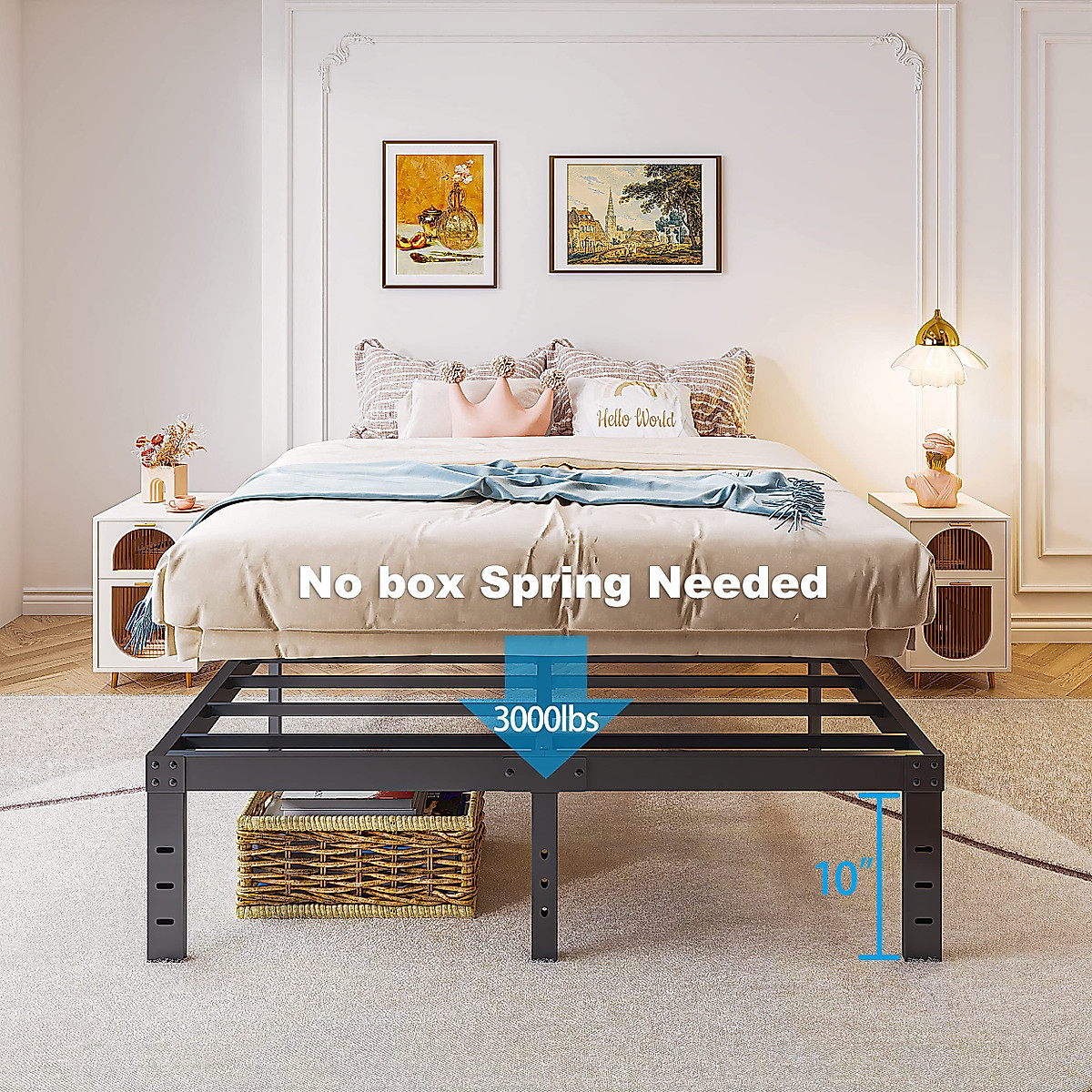 Woozuro Full Size Bed Frame, 12 Inch Heavy Duty Metal Platform Bed Frame No Box Spring Needed, Reinforced Steel Slats Support Mattress Foundation, Easy Assembly, Noise Free, Black