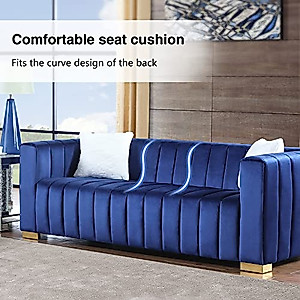 FCNEHLM Modern Velvet Sofa, 3 Seater Sofa for Living Room, Bedroom, Velvet Upholstered Sofa Couch with Stainless Steel Legs, 2 White Pillows Included