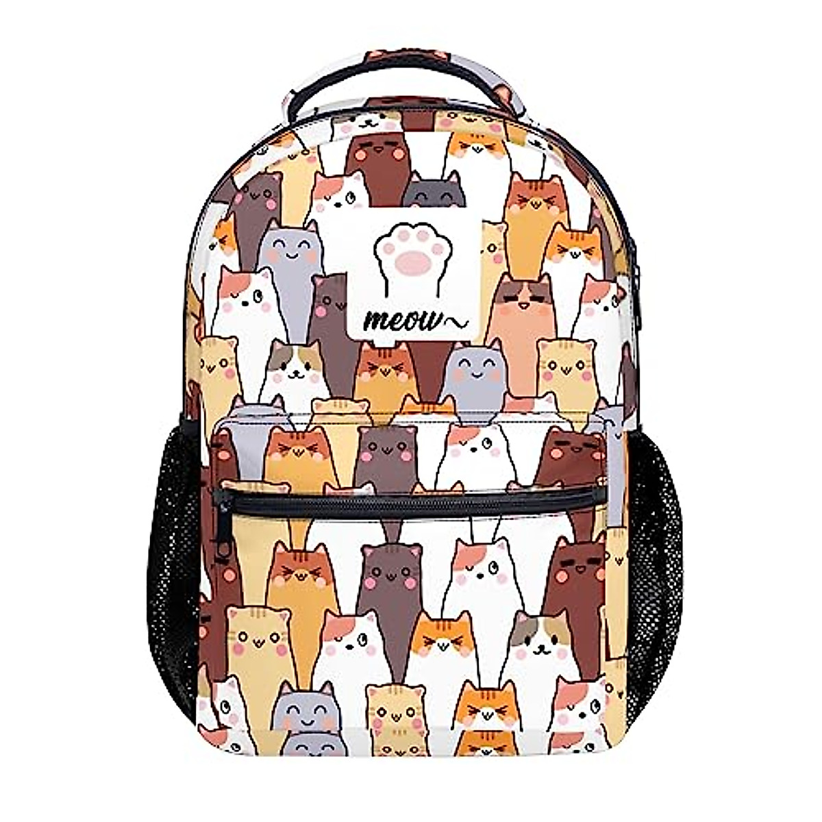 Cbntnaf Cute Meow Cat Backpack for Girls Boys Teens,College Bookbags,18 Inch,Large Capacity,Durable,Lightweightbag for Travel