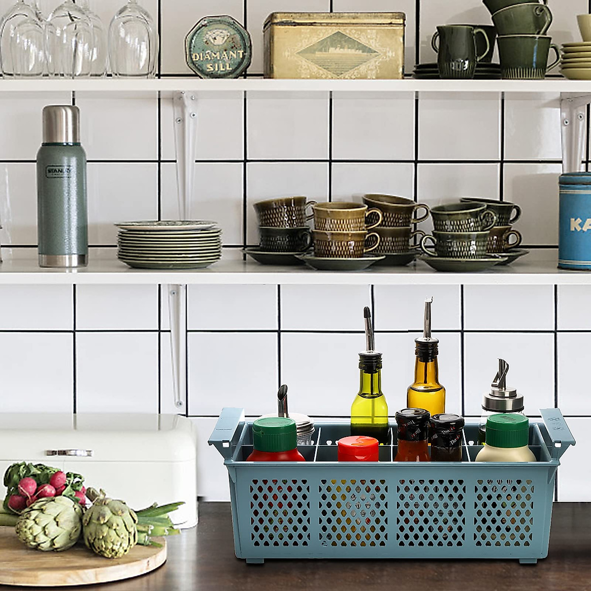 Nicunom Utensil Caddy Silverware Holder with 8 Slots, Kitchen Cutlery Organizer for Spoon, Napkin, Fork, Knives, Cups - Flatware Rack Condiment Caddy for Camping RV BBQ Picnic Party