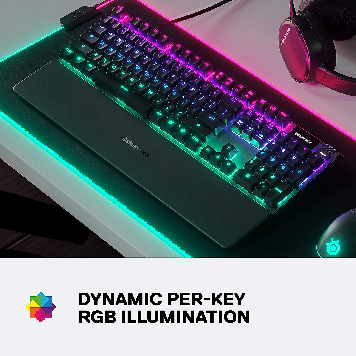SteelSeries Apex 5 Hybrid Mechanical Gaming Keyboard – Per-Key RGB Illumination – Aircraft Grade Alu with Rival 3 Gaming Mouse
