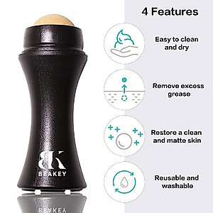 BK BEAKEY Oil-absorbing Volcanic Roller with Two Replaceable Volcanic Balls, Reusable On-the-Go Oil Control Roller, Instant Results Remove Excess Shiny