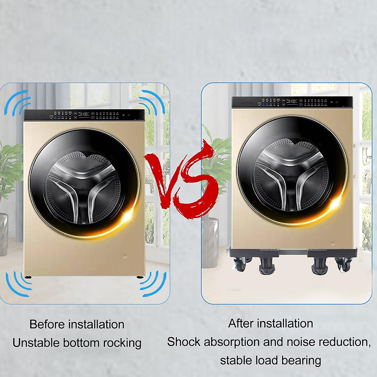 SIXRUN Mobile Fridge Stand Base Iron Alloy Adjustable Dolly Washing Machine Stand with Brake Balance Angle Leveling Measurement for Furniture Appliances Mobile Fridge Stand Base