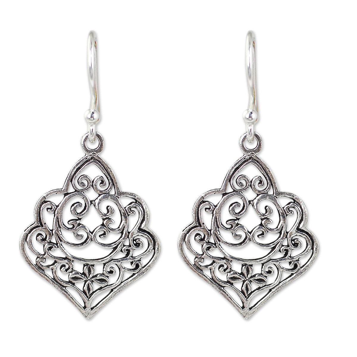 NOVICA Artisan Handmade Sterling Silver Dangle Earrings Thai Ornate No Stone Thailand [1.4 in L x 0.7 in W] ' Arabesque'