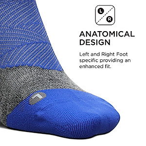 Feetures Elite Light Cushion No Show Tab Ankle Socks - Sport Sock with Targeted Compression - Boost Blue, L (1 Pair)