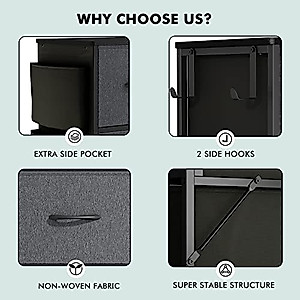 Lulive 10 Drawer Dresser, Chest of Drawers for Bedroom with Side Pockets and Hooks, Fabric Storage Dresser, Sturdy Steel Frame, Wood Top, Organizer Unit for Nursery, Hallway, Closet (Dark Grey)