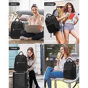 LOVEVOOK Laptop Backpack for Women 15.6 Inch Laptop Bag for Work Travel Computer Backpack with USB Port, Fashion Waterproof Backpack Purse Casual Daypacks, Black