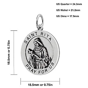 US Jewels Ladies 925 Sterling Silver Saint Rita Medal Pendant, 18.5mm