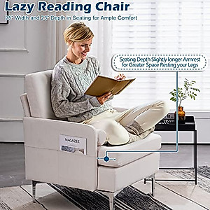 VINGLI 25" W 23" D Beige Accent Chairs Set of 2, Comfy Cross Legged Reading Chairs Upholstered Cozy Sofa Armchairs Corner Sitting Chairs Modern Office Chairs for Living Room, Bedroom, Reception