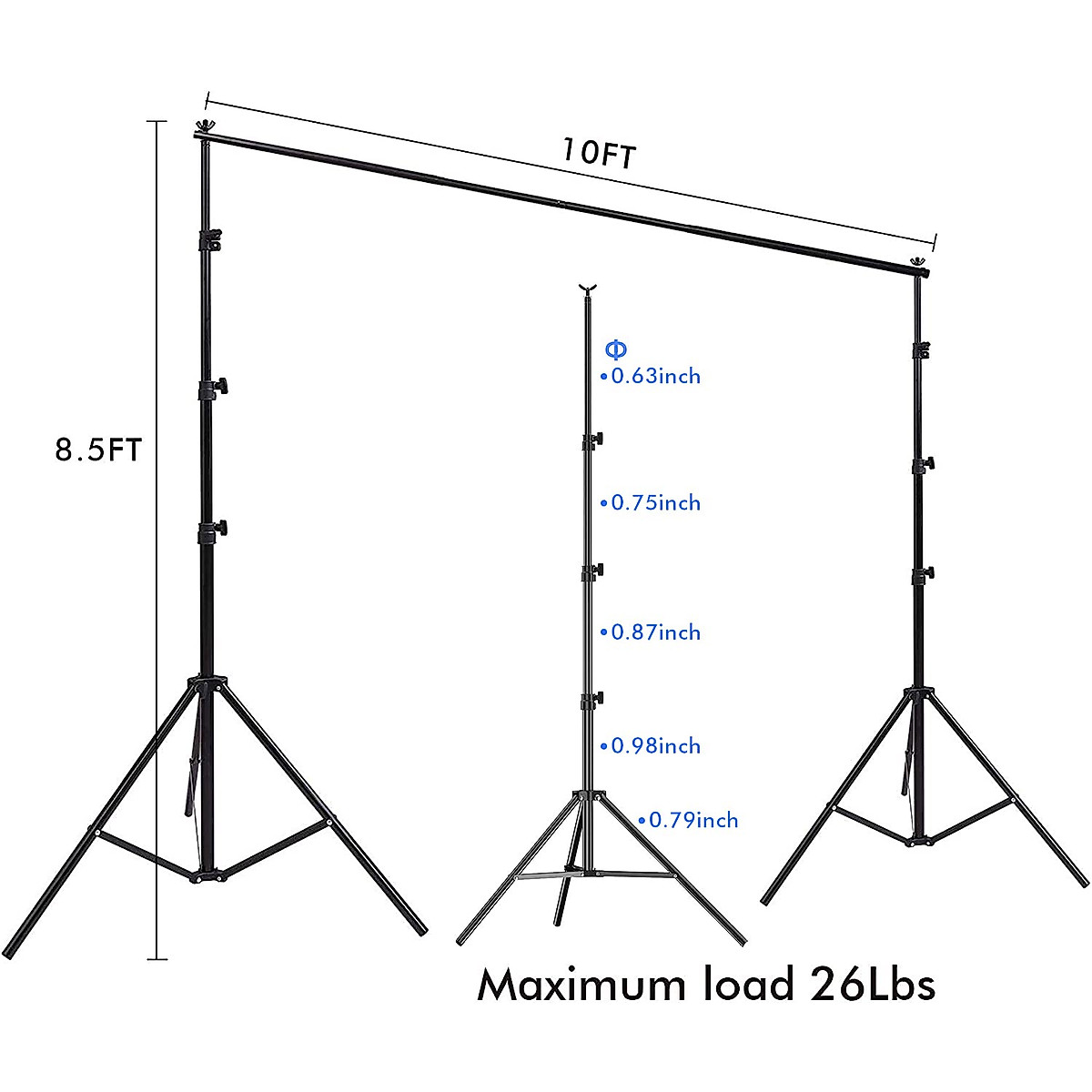 SLOW DOLPHIN 10x 8.5 ft Photo Backdrop Stand, Adjustable Photography Background Support System Stand for Photo Video Studio with Carrying Bag, Clips, Clamps