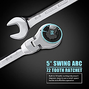 LOSCHEN】SAE Flex-Head Ratcheting Wrench Combination Wrench Set 10 Pcs/Set with 72 Teeth, Chrome Vanadium Steel Tubing Ratchet Spanner（US and European Patents）