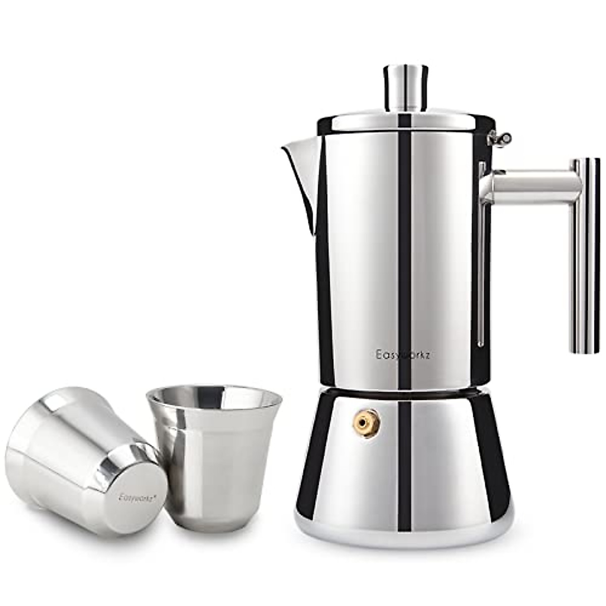 Easyworkz Diego Stovetop Espresso Maker, Bundled With Stainless Steel Espresso Cup 2pcs Set Double Wall Insulated Metal Demitasse Cups