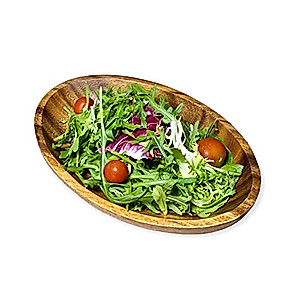 WRIGHTMART Wooden Bowl for Food, Versatile, Useful as a Jewelry and Coin Catchall or a Oval Shaped Server for Salads, Pasta, Nut Mixes, Durable, Decorative, Small Acacia Wood Bowl, 10.75" x 7"x 1.5"