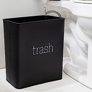 AuldHome Design Black Enamel Trash Can; Modern Farmhouse Style Wastebasket for Bathroom, Bedroom, or Office
