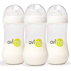 Avima 12 oz Anti Colic Infant Bottles, BPA Free, Wide Neck with Fast Flow Nipples (Set of 3)