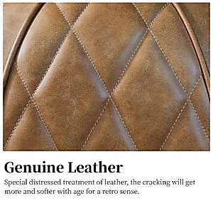 Art Leon Genuine Leather Chair, Mid Century Industrial Accent Arm Chair, Club Barrel Chair with Aluminum Patchwork, Light Brown