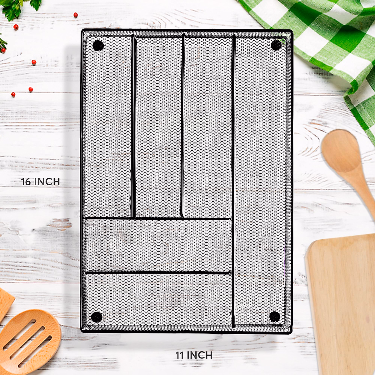 Maypes Kitchen Utensil Silverware Tray - Drawer Organizer for Flateware - Drawer Mesh Organizer (Black)