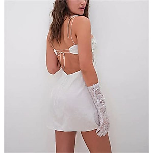 Yuemengxuan Women Going Out Mini Dress Sexy Spaghetti Strap Low Cut Bodycon Mini Dress Y2k Lace Dress Party Clubwear (White-03G, M)