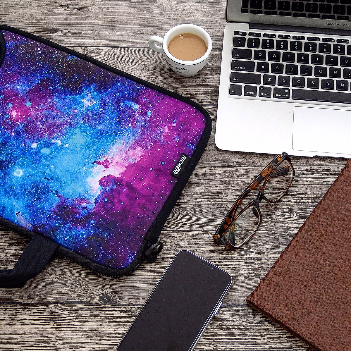 RICHEN 14-15.6 Inch Galaxy Laptop Shoulder Bag Messenger Bag Case Notebook Handle Sleeve Neoprene Soft Carpet Tablet Travel Accessories Pocket