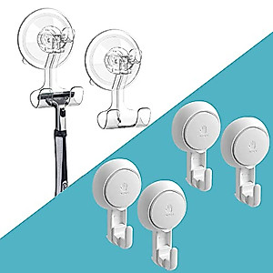 Teletrogy 4 Pack Shower Suction Hooks and 2 Pack Upgraded Heavy Duty Nano Adhesive Shower Razor Holder for Bathroom Kitchen Towel Loofah Bundle