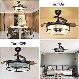 Depuley Industrial Ceiling Fan with Light, 42" Ceiling Fan with Retractable Blades, Vintage Acrylic Chandelier Fan Light Fixtures with Remote for Living Room, Kitchen, Bedroom, 5 E26 Base(No Bulb)