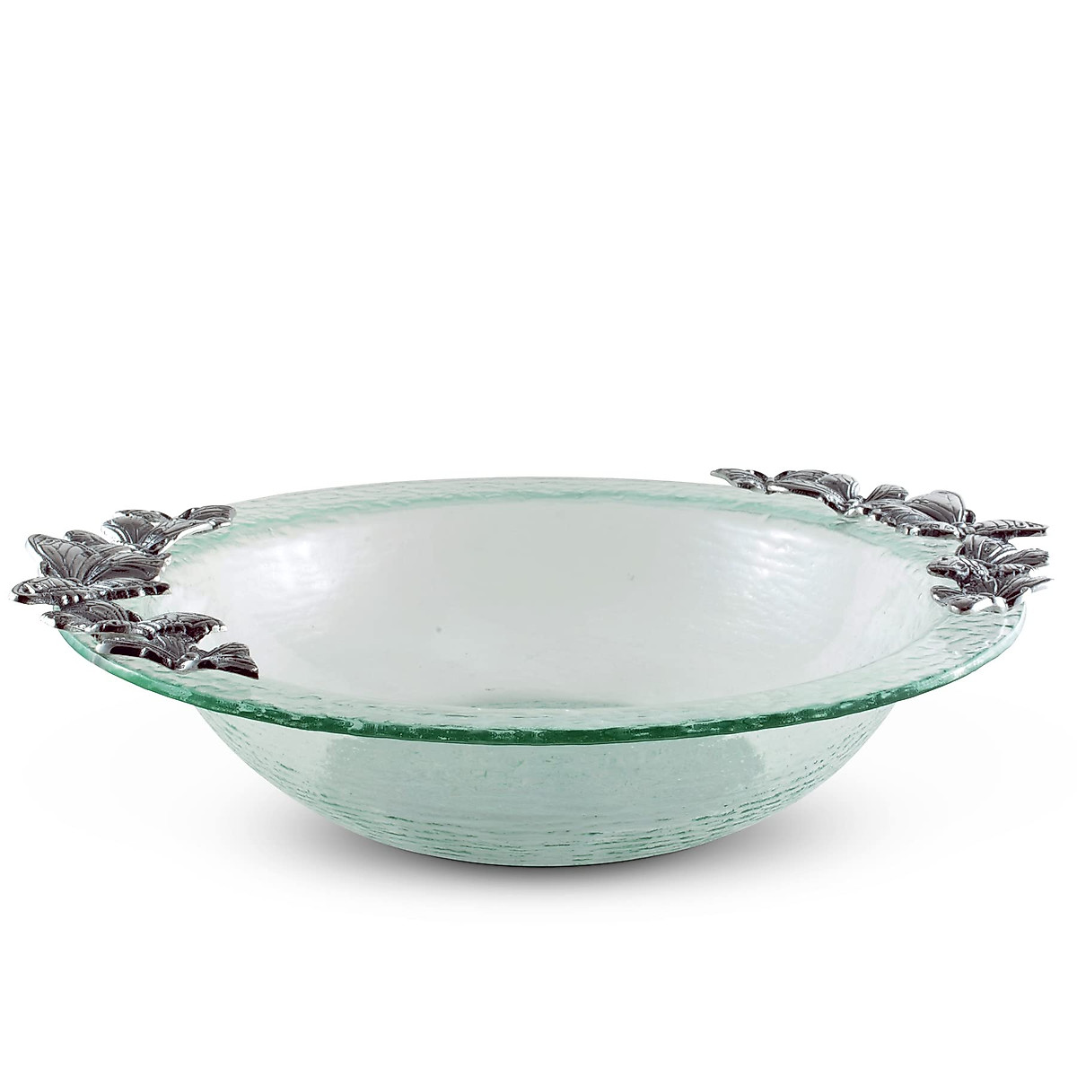 Arthur Court Designs Butterfly Pattern Glass and Aluminum Salad Bowl 16 Inch Diameter