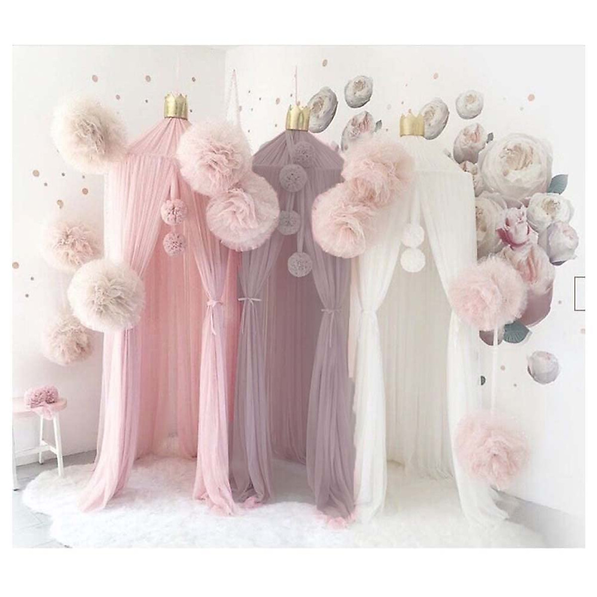 Modern Nursery Kids Bed Canopy - Baby Crib Bed Mosquito net reading Nook - princess house castle bed hanging sheer Canopy 10 layers (PINK)