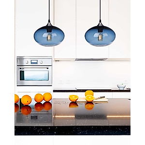 ARIAMOTION Pendant Lighting for Kitchen Island Blown Glass Blue Modern Seeded Bubbles Mini Light Fixtures Dining table Bathroom Bedroom Sink Brushed Nickel 8.5 inch Diam 2 Pack