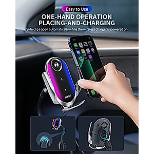 ANPULES Wireless Car Charger, Cooling Fan Wireless Charger Cup Holder for Tesla, Auto Clamping Car Charger Mount for iPhone14/ 13/12 Pro Max/11/10/8, Samsung Galaxy S/Note/FILP Series
