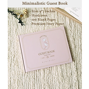 FOUNCY Wedding Guest Book - Elegant Hardcover Guest Book to Sign in & Photos,100 Blank Pages for Wedding Reception, Bridal, Baby Showers and Birthdays - Pink, 9"x7", Ivory Paper