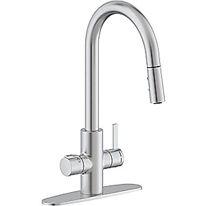 HotMaster 4 in 1 Kitchen Faucet Kit with DigiHot Instant Hot Water Tank, Filter System, Air Gap, Sink Mount Soap Dispenser and Dual Outlet Raised Button Air Switch