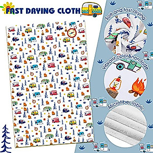 4 Pcs Camping Towels Set, Making Memories One Campsite at a Time RV Dish Towel, Funny Camping Dish Towels Dish Cloths, Soft and Absorbent Pot Holder, Camping Oven Mitt (Blue Stylish Style)