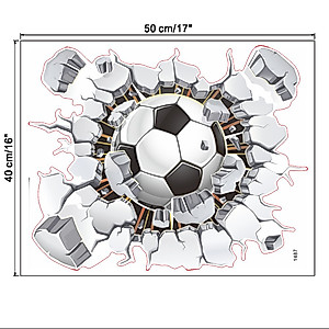 17"x16" 3D Soccer Football Cracked Wall Stickers Vinyl Decals Removable Decor for Living Room Kids Room Baby Nursery Boys Bedroom