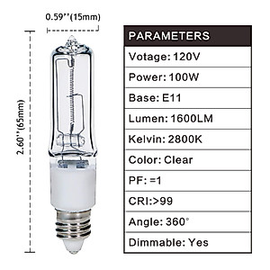 GMY JDE11 120V 100W T4 Mini Candelabra Base 1600lm 2800K Clear Dimmable JD E11 Halogen Light Bulbs 4Pack