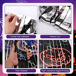 HOWAF 2 Packs Neon Halloween Ghost Fluorescence Foil Fringe Curtains Decoration 3.2 * 6.5ft Halloween Horror Night Glow UV Neon Pumpkin Bats Foil Fringe Photo Booth Backdrop Streamer Tinsel Curtains
