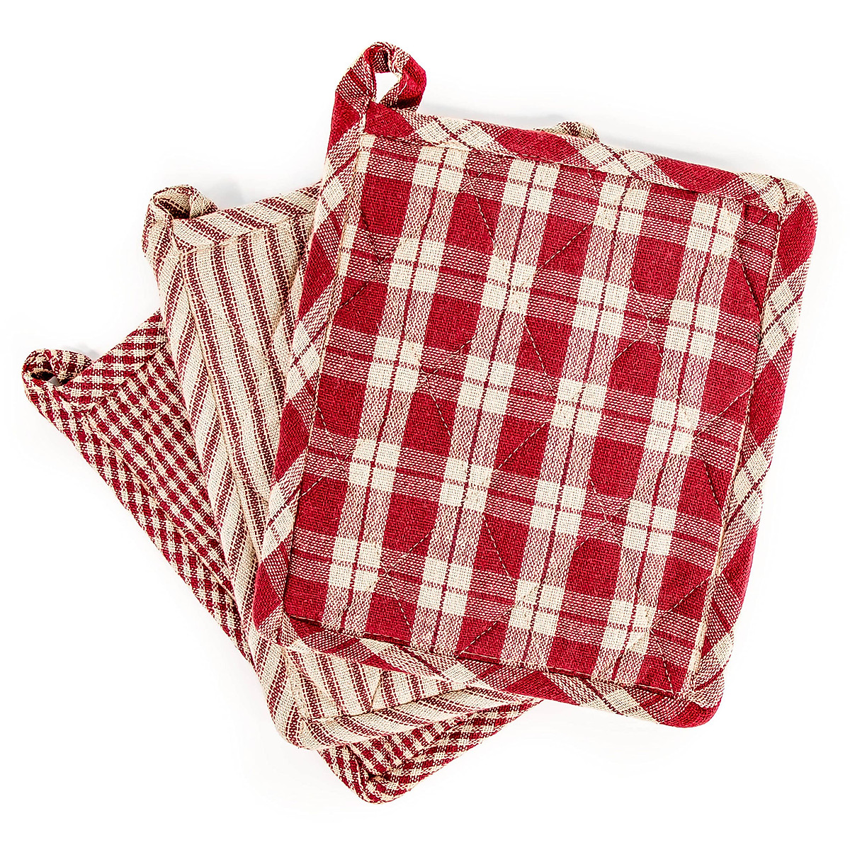 High End Home 3 Piece Pot Holder Set - Hot Pads for Kitchen 7 x 8.5 Inch Burgundy Red