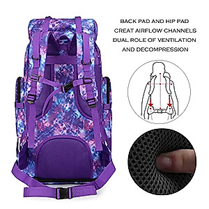 W WINTMING Hiking Backpack for Men 70L/100L Camping Backpack Military Rucksack Molle 3 Days Assault Pack for Backpacking (Purple Tie-Dye)