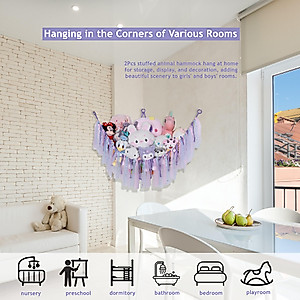 MIJAYENV 2 Pack Stuffed Animals Net or Hammock Plushie Net Stuffed Animal Hammock Corner Hanging Net for Stuffed Animals Storage Animal Hammock for Wall Corner of Nurseriy, Bedroom,