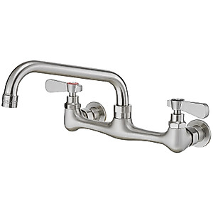 Homevacious Wall Mount Kitchen Faucet 8" Center Commercial Faucet,Brushed Nickel Two Handle Utility Sink Faucets,8 Inches 360 Degree Swivel Spout Brass Industrial Mixer Tap for Laundry Room Restaurant
