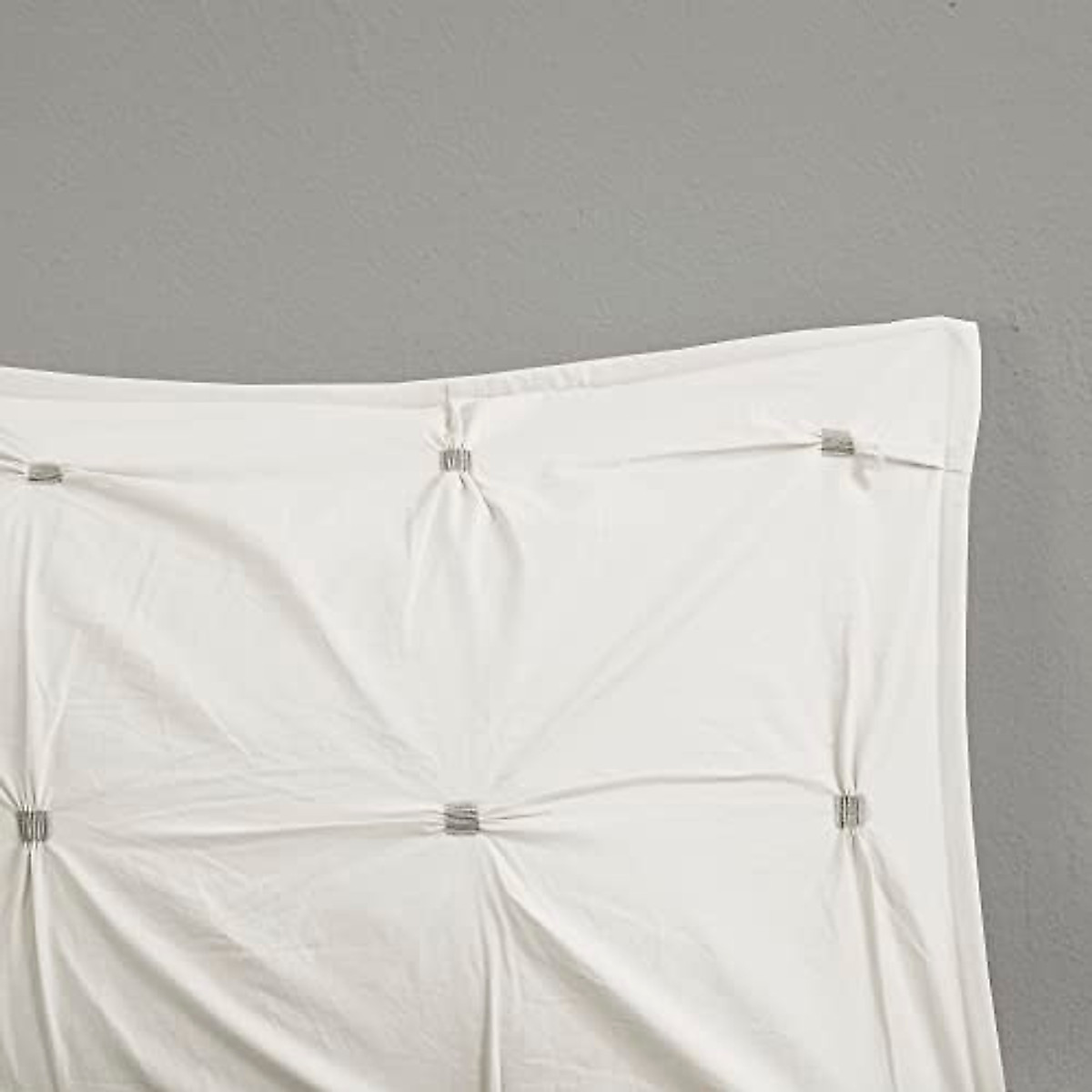 Ink+Ivy Masie Duvet Cover King/Cal King Size - White , Elastic Embroidery Tufted Ruffles Duvet Cover Set – 3 Piece – 100% Cotton Percale Light Weight Bed Comforter Covers